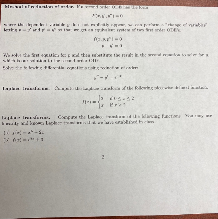 Solved Method of reduction of order. If a second order ODE | Chegg.com