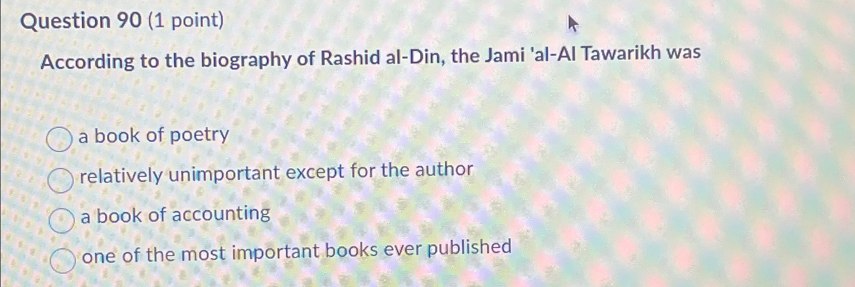 Solved Question 90 (1 ﻿point)According to the biography of | Chegg.com