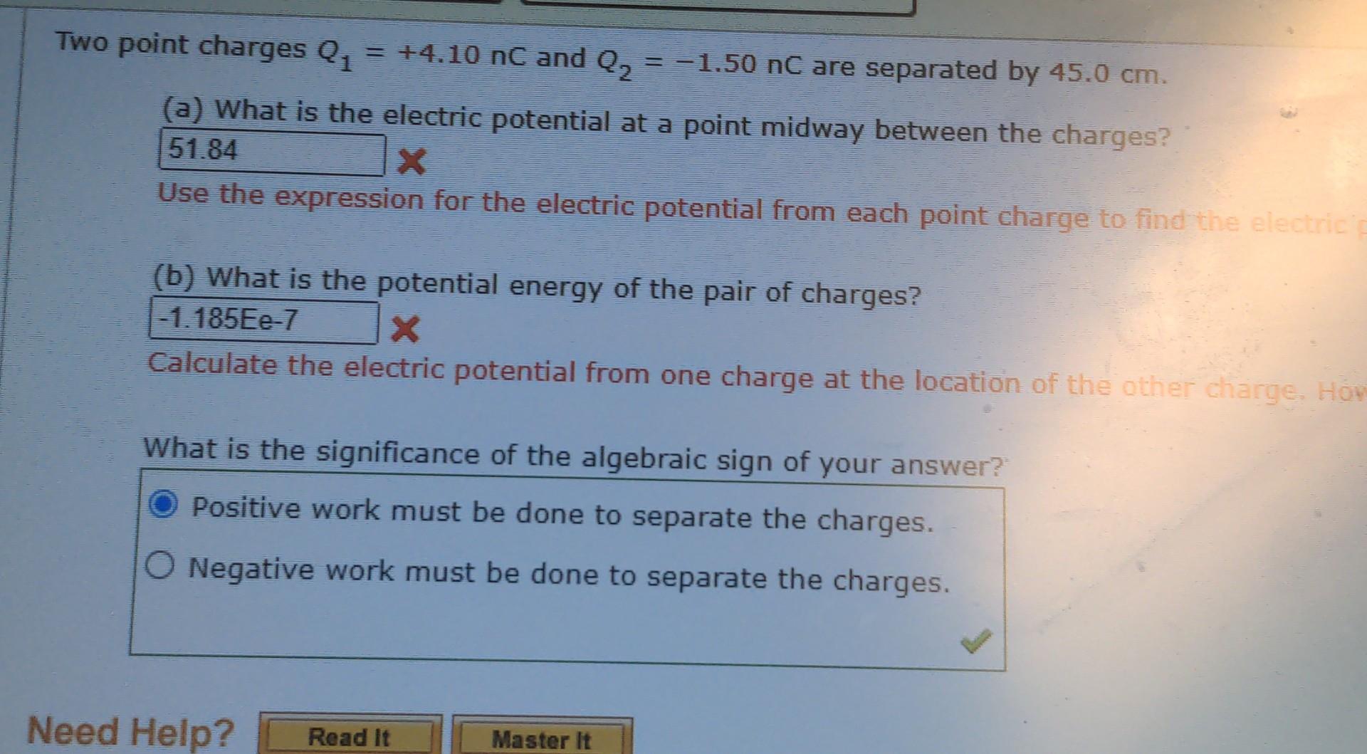 Solved Two point charges Q1=+4.10nC and Q2=−1.50nC are | Chegg.com