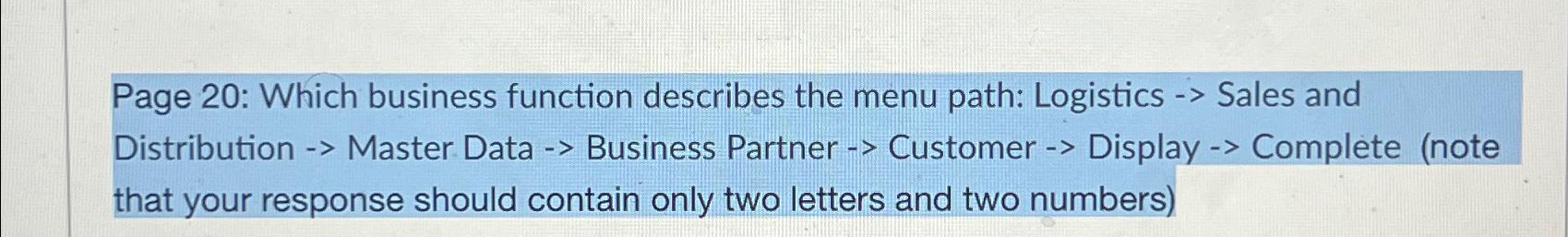 Solved Page 20: Which business function describes the menu | Chegg.com