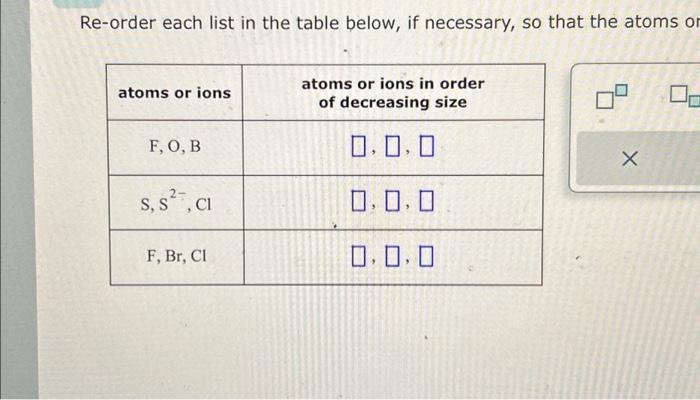 Solved Re-order each list in the table below, if necessary, | Chegg.com