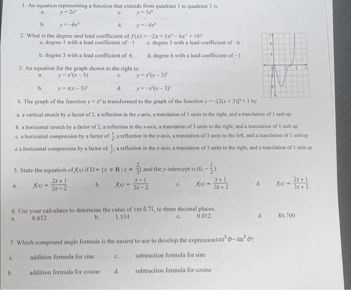 Solved 1. An equation representing a function that extends | Chegg.com