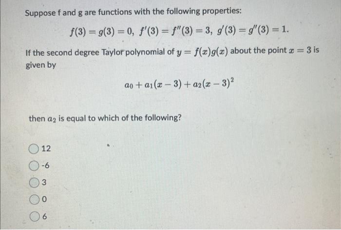 Solved Suppose f and g are functions with the following | Chegg.com