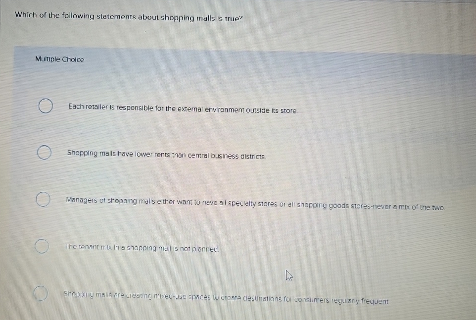 Solved Which of the following statements about shopping | Chegg.com