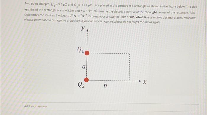 Solved Two Point Charges Q195μc And Q2114μc Are Placed 