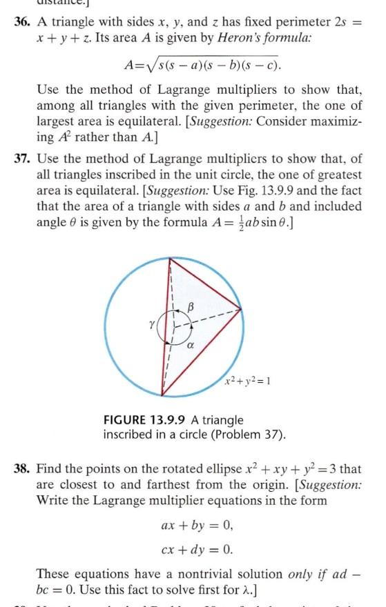 Solved 36. A triangle with sides x,y, and z has fixed | Chegg.com