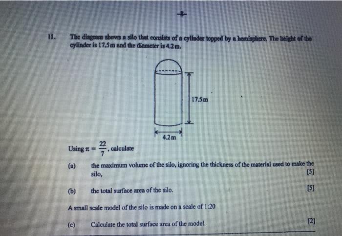 Solved The diagram shows a silo that consists of a cylinder | Chegg.com