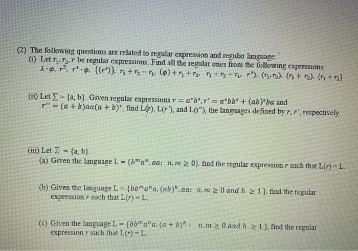 Solved (2) The following questions are related to regular | Chegg.com