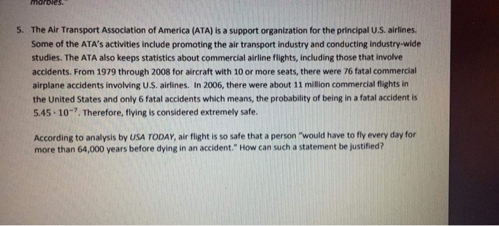 5. The Air Transport Association of America (ATA) is | Chegg.com