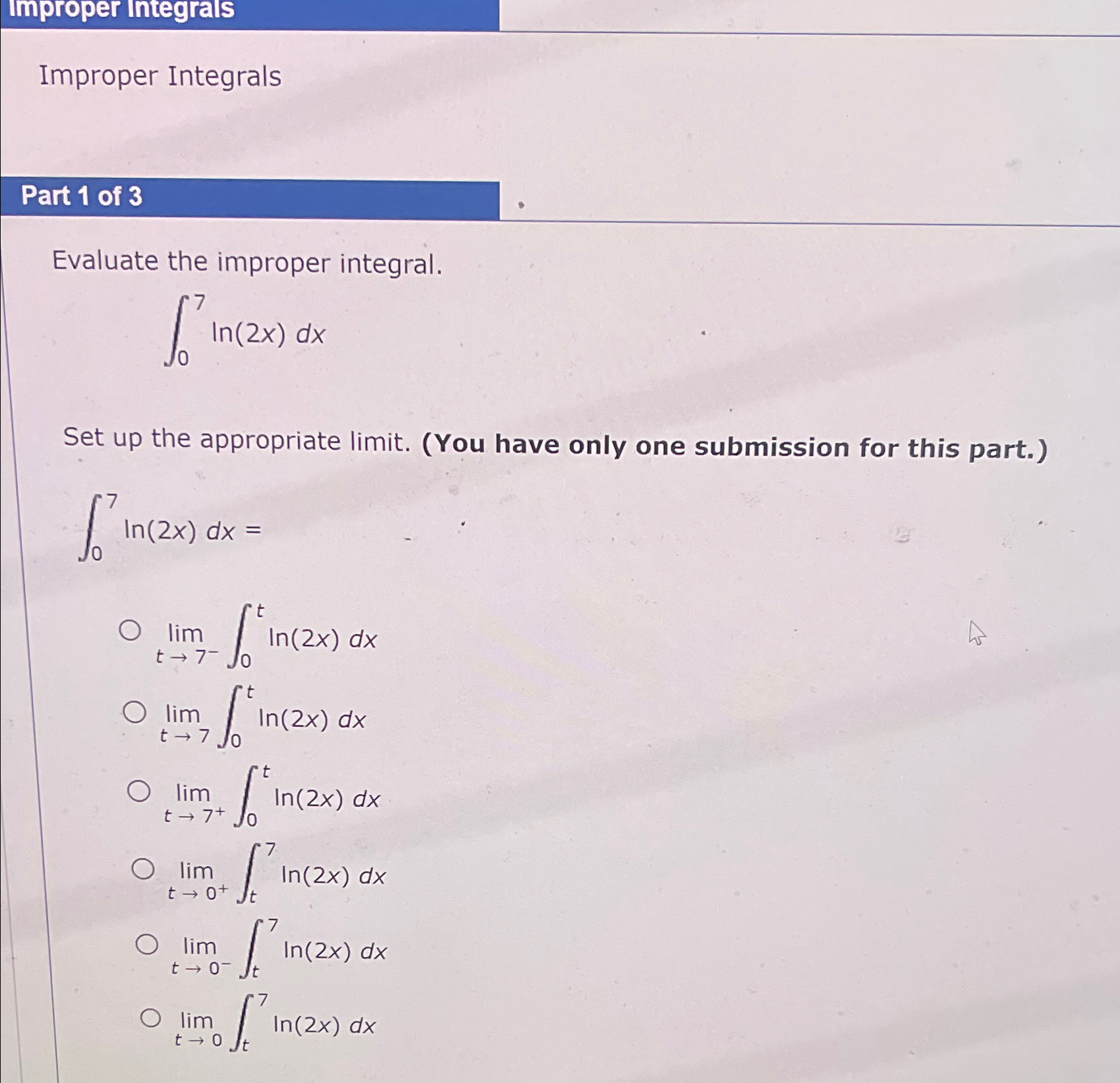 Solved Improper IntegralsPart 1 of 3Evaluate the improper | Chegg.com Solved Improper IntegralsPart 1 of 3Evaluate the improper | Chegg.com