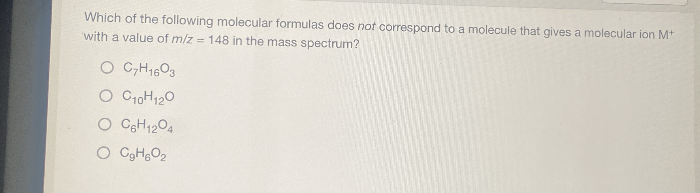 Solved Which of the following molecular formulas does not | Chegg.com