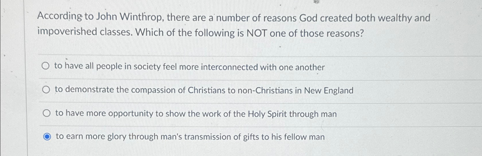Solved According to John Winthrop, there are a number of | Chegg.com