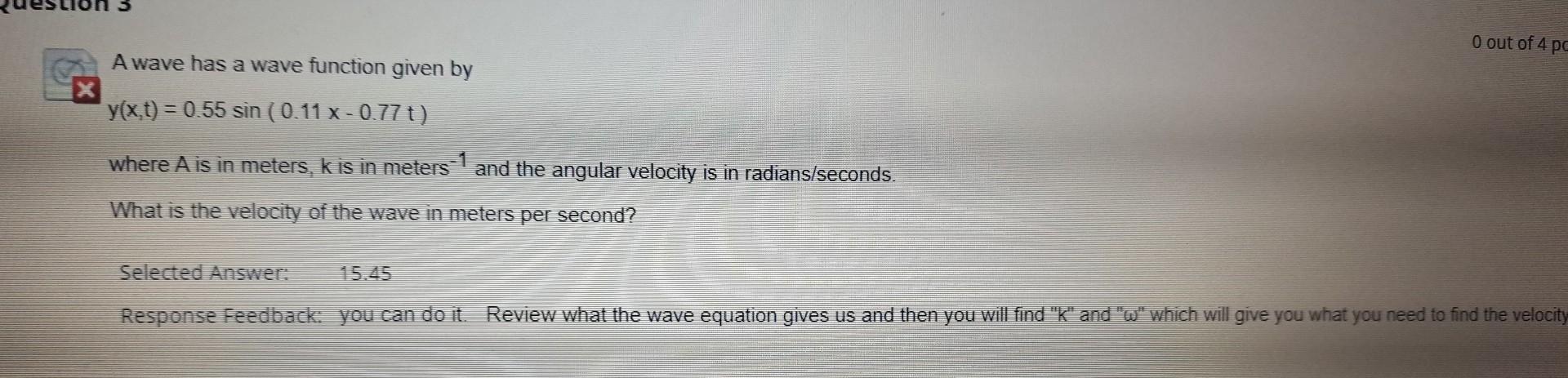 Solved A wave has a wave function given by 0 out of 4p | Chegg.com