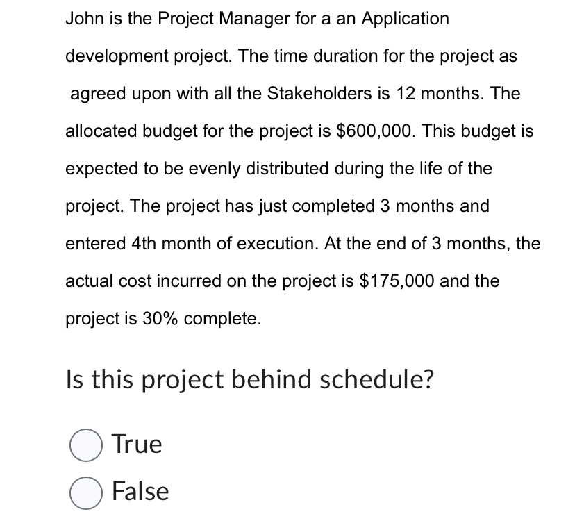 Solved John is the Project Manager for a an Application | Chegg.com