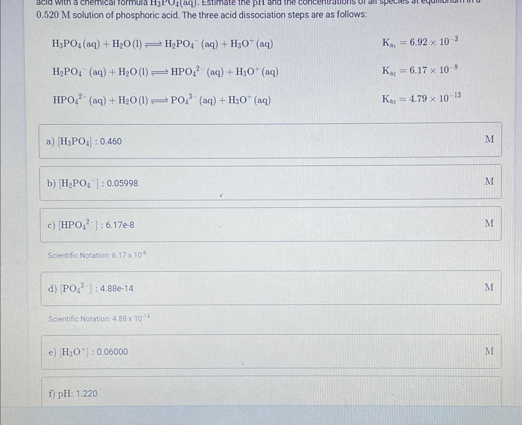 Solved 0.520M ﻿solution of phosphoric acid. The three acid | Chegg.com