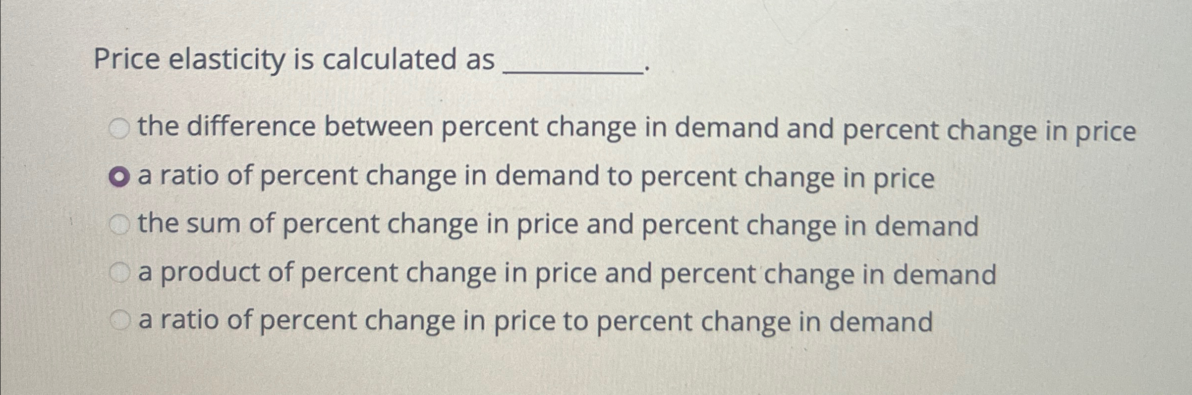 Solved Price elasticity is calculated asthe difference | Chegg.com