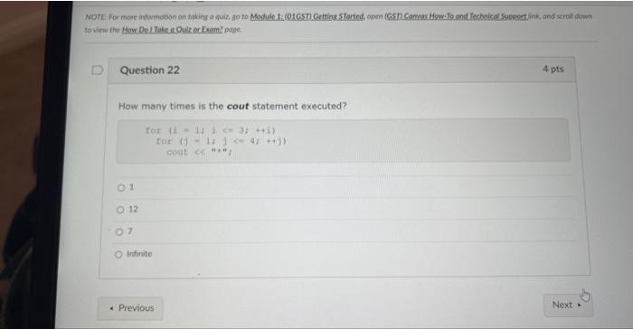 Solved Question 22 How many times is the cout statement | Chegg.com