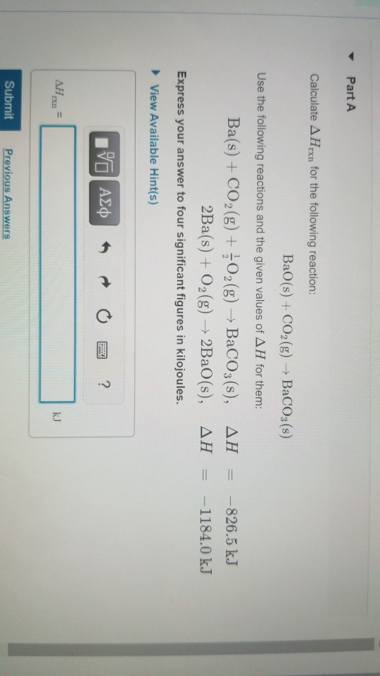 Solved Part A Calculate AHxn for the following reaction: | Chegg.com