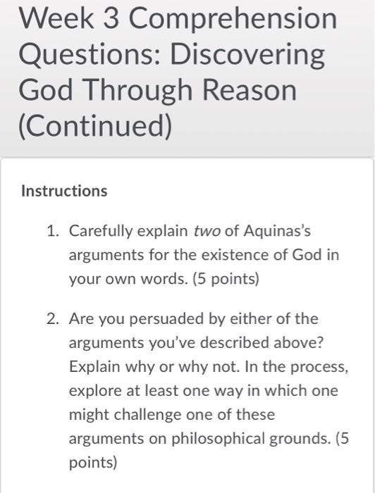 Week 3 Comprehension Questions: Discovering God | Chegg.com