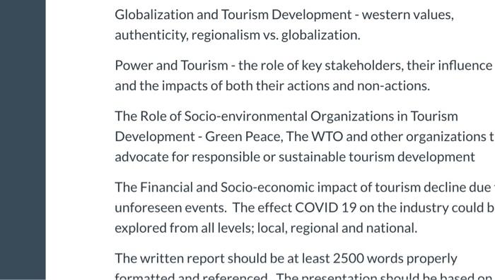 Solved Globalization and Tourism Development - western | Chegg.com