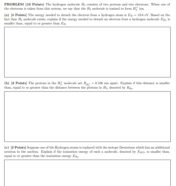 Solved PROBLEM (10 ﻿Points) ﻿The hydrogen molecule H2 | Chegg.com