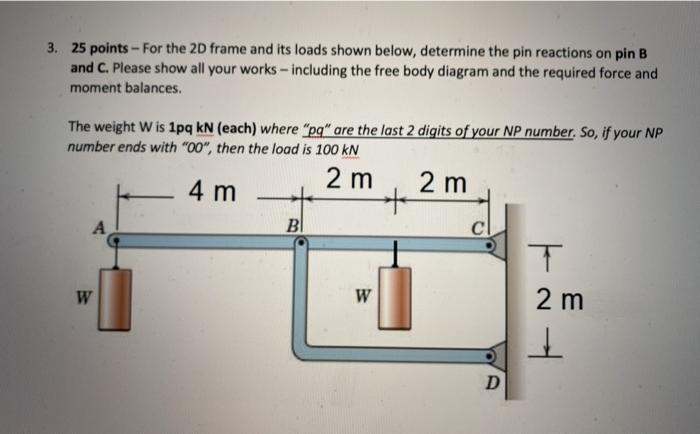 Solved 3. 25 points - For the 2D frame and its loads shown | Chegg.com