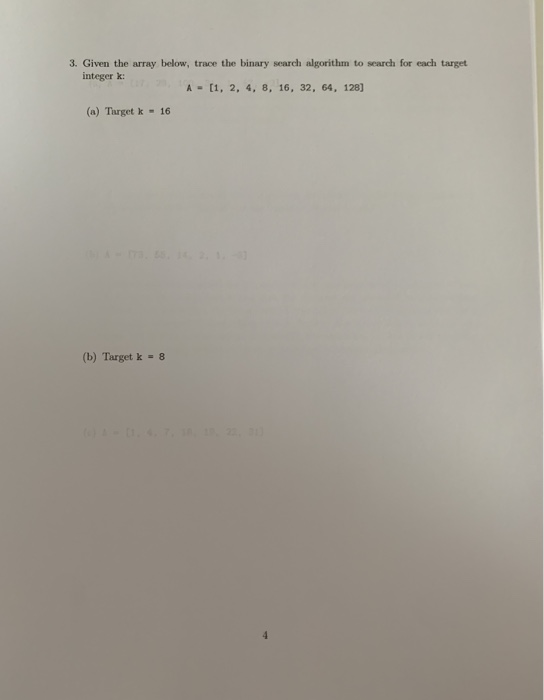 Solved 3. Given the array below, trace the binary search | Chegg.com