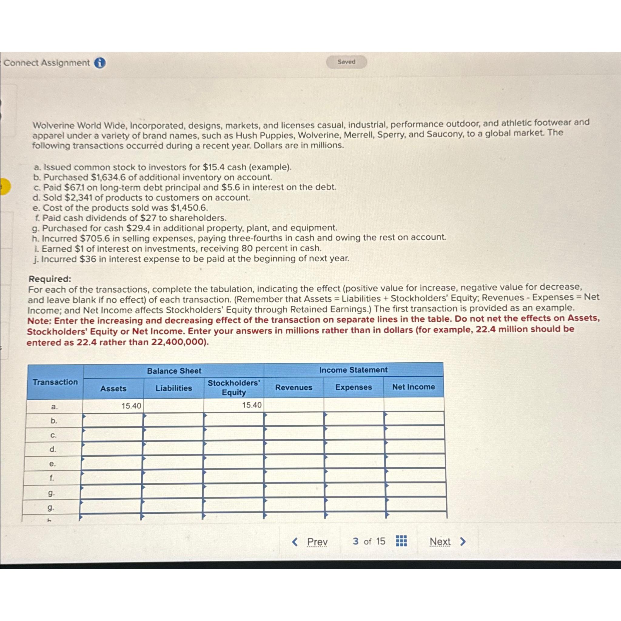Solved Connect Assignment 1Wolverine World Wide, | Chegg.com