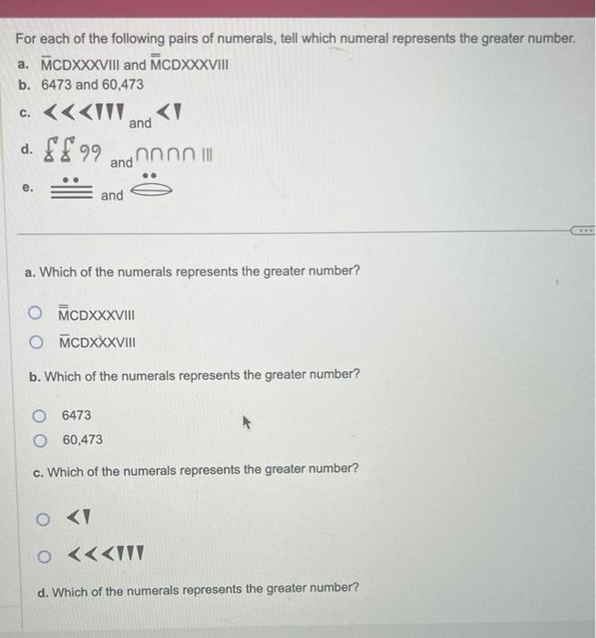 Solved For each of the following pairs of numerals, tell | Chegg.com