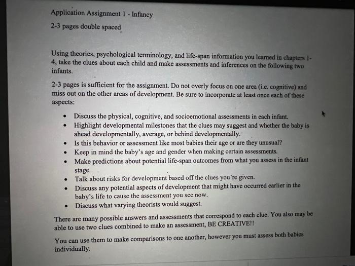 Solved Application Assignment 1 - Infancy 2-3 pages double | Chegg.com