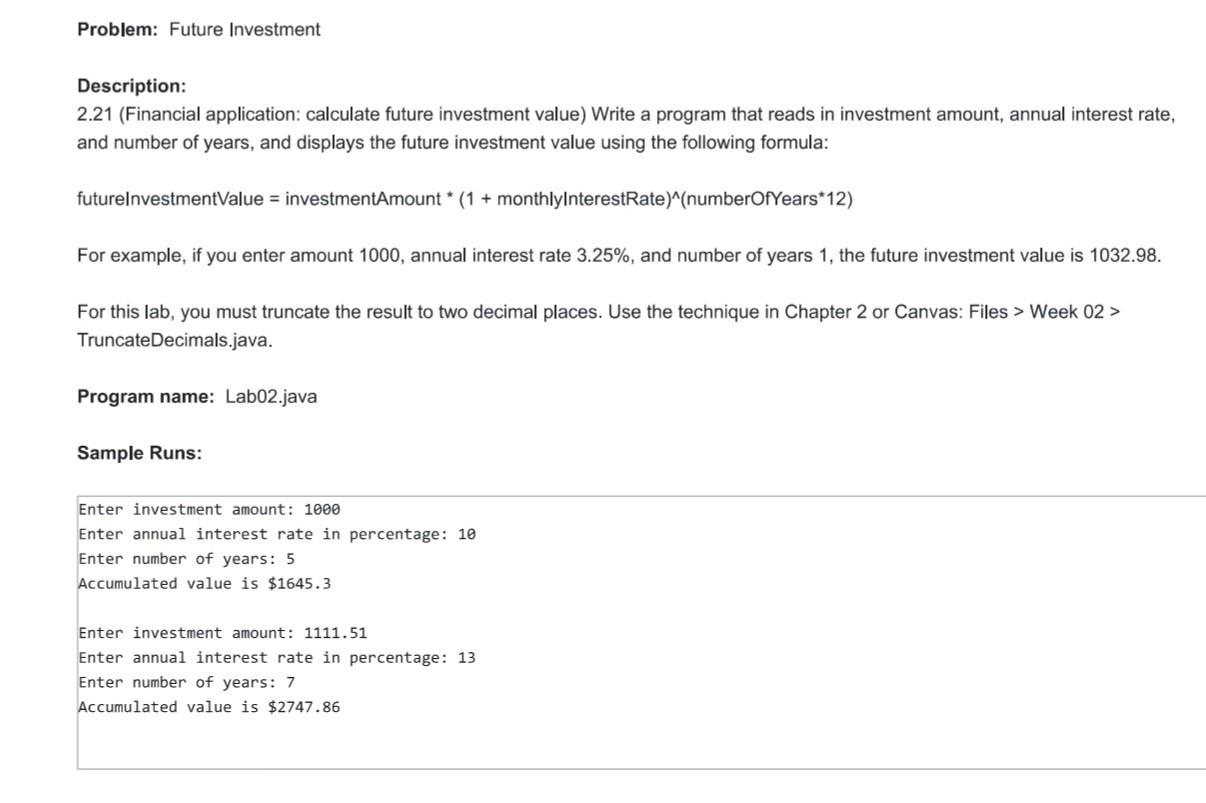 Solved Description: 2.21 (Financial application: calculate | Chegg.com