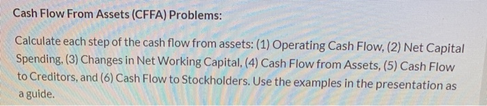 Solved Cash Flow From Assets (CFFA) Problems: Calculate each | Chegg.com