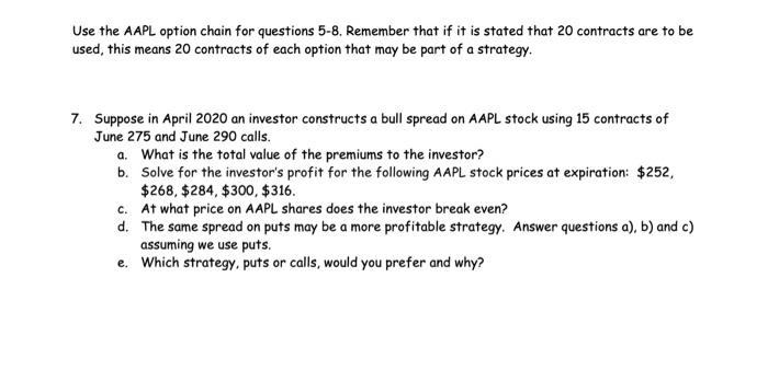 Use the AAPL option chain for questions 5-8. Remember | Chegg.com