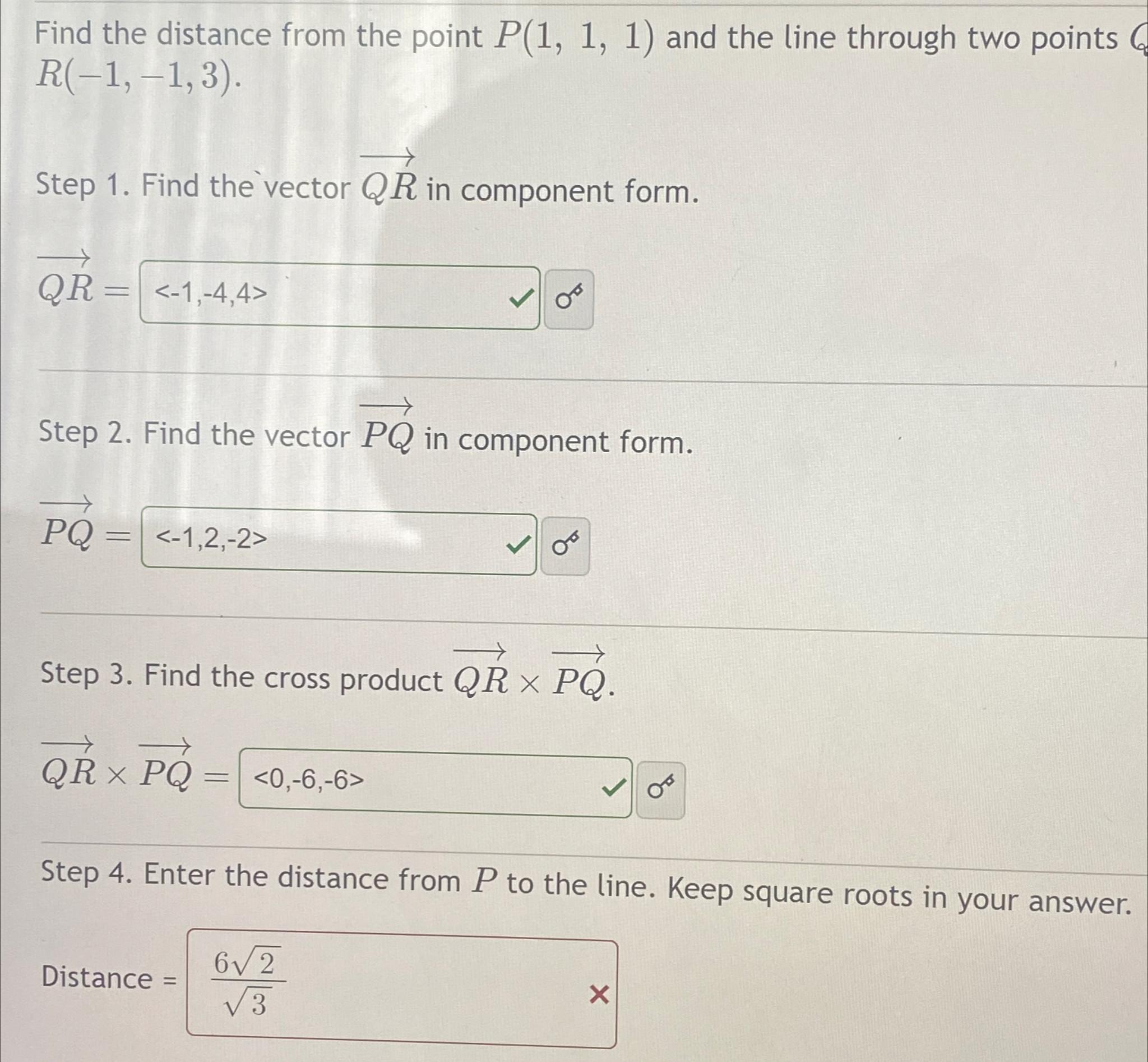 Solved Find the distance from the point P(1,1,1) ﻿and the | Chegg.com