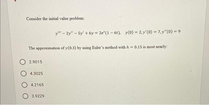 Solved Consider the initial value problem: y!" – 2y" - 5y' + | Chegg.com
