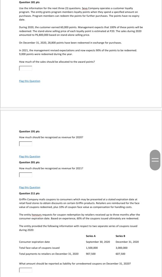 Solved Question 181 pts Use the information for the next | Chegg.com