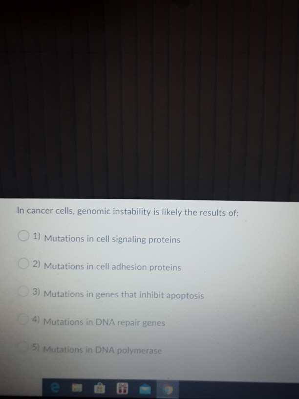 Solved In cancer cells, genomic instability is likely the | Chegg.com