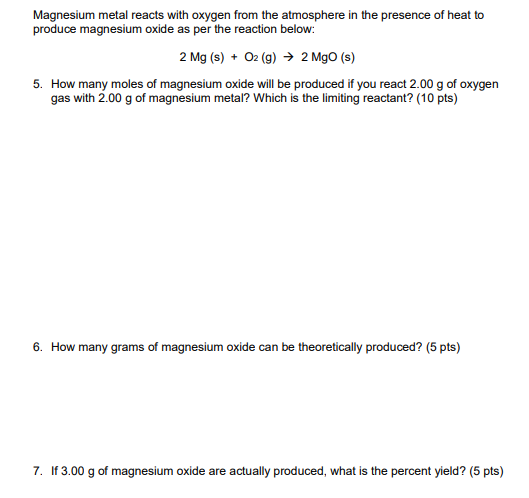 Solved Magnesium metal reacts with oxygen from the | Chegg.com