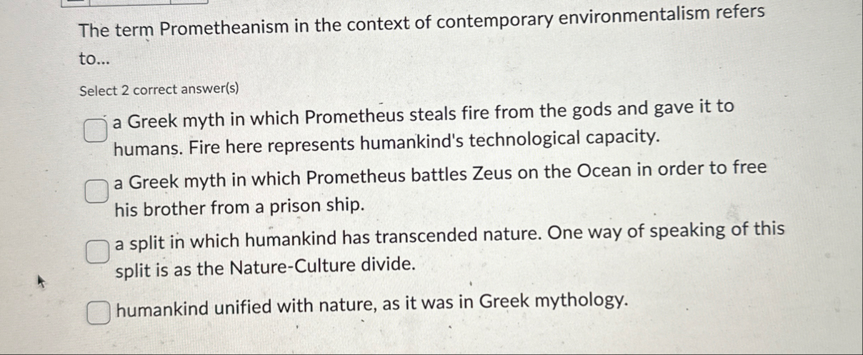 Solved The term Prometheanism in the context of contemporary | Chegg.com