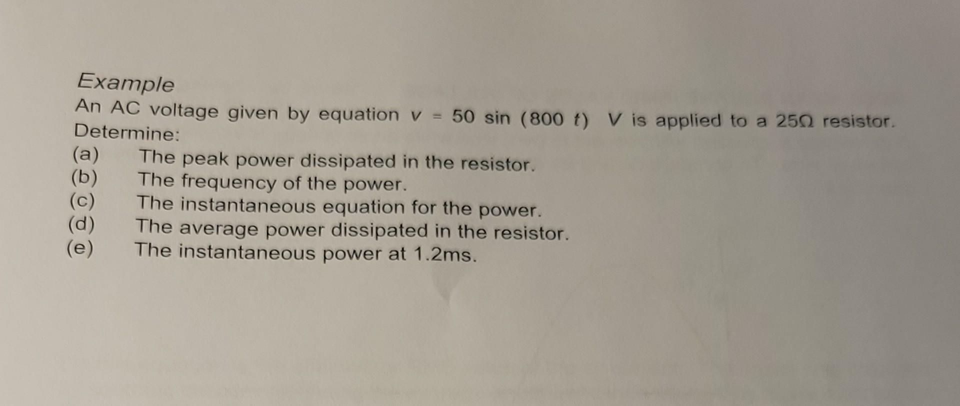 Solved Example An AC voltage given by equation | Chegg.com