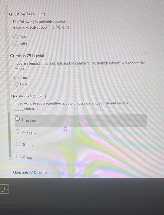Solved The following is probably a script: -rwxr-xr-x bob | Chegg.com