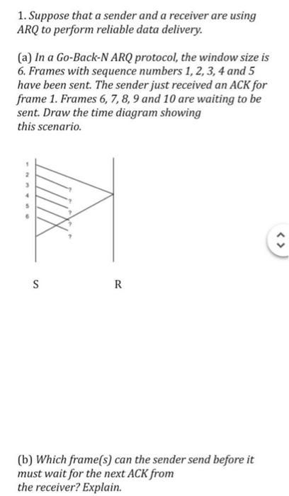 Solved 1. Suppose that a sender and a receiver are using ARQ | Chegg.com