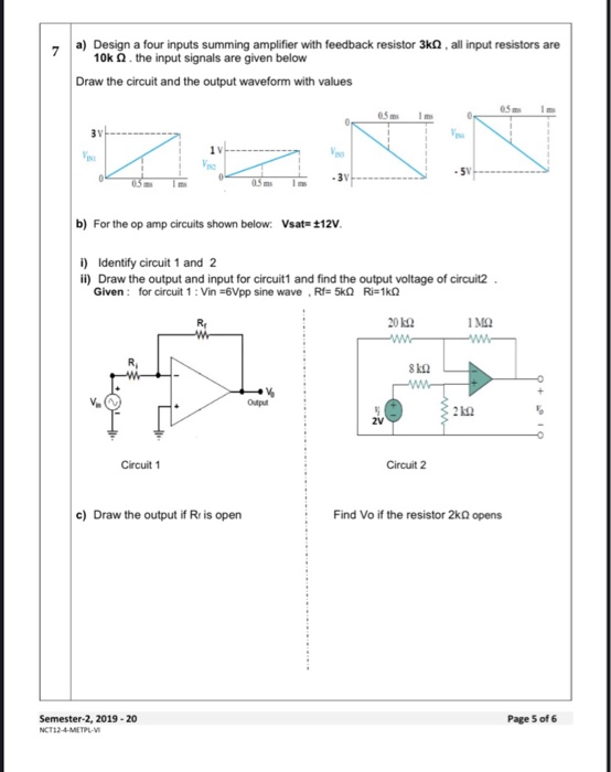Solved 7 a) Design a four inputs summing amplifier with | Chegg.com