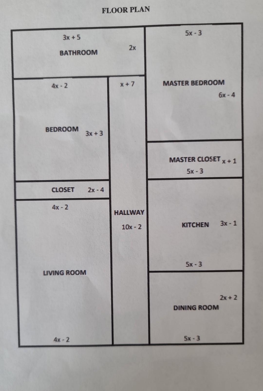 Make a problem algebraic equation using this floor | Chegg.com