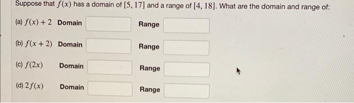 Solved Suppose that f(x) has a domain of [5,17] and a range | Chegg.com