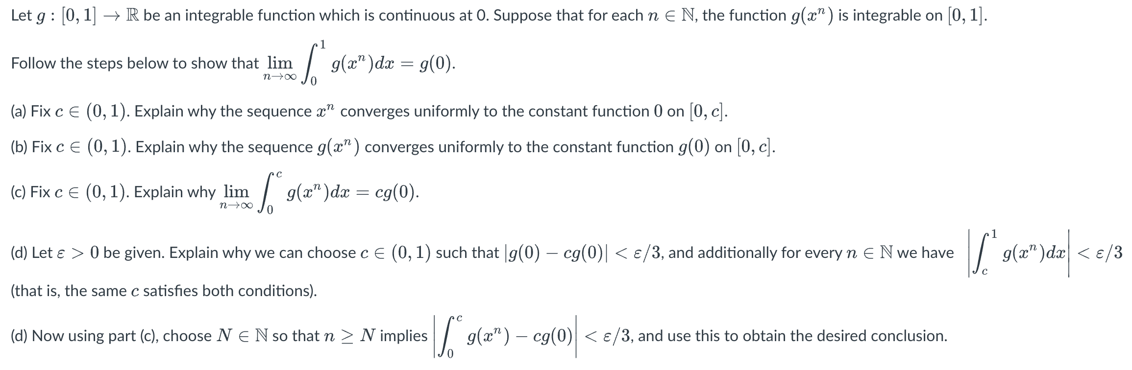 Solved do d and e: Let g:[0,1]→R ﻿be an integrable function | Chegg.com