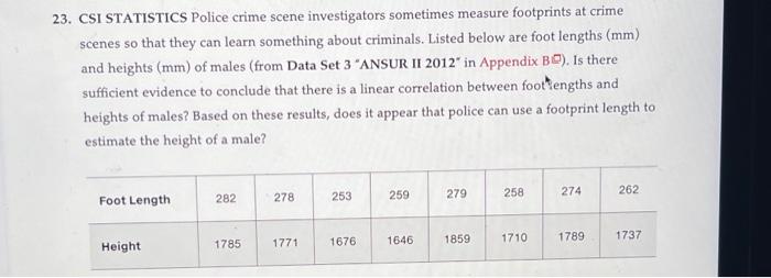 Solved 23. CSI STATISTICS Police crime scene investigators | Chegg.com