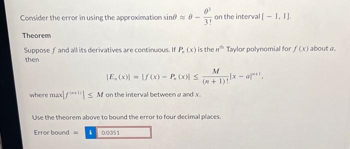 Solved Consider the error in using the approximation | Chegg.com