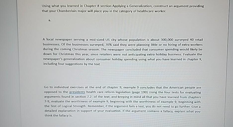 Solved Using what you leamed in Chapter 8 ﻿section Applying | Chegg.com