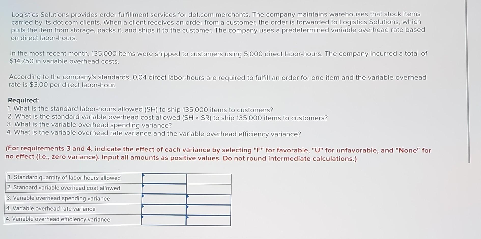 Solved Logistics Solutions provides order fulfillment | Chegg.com